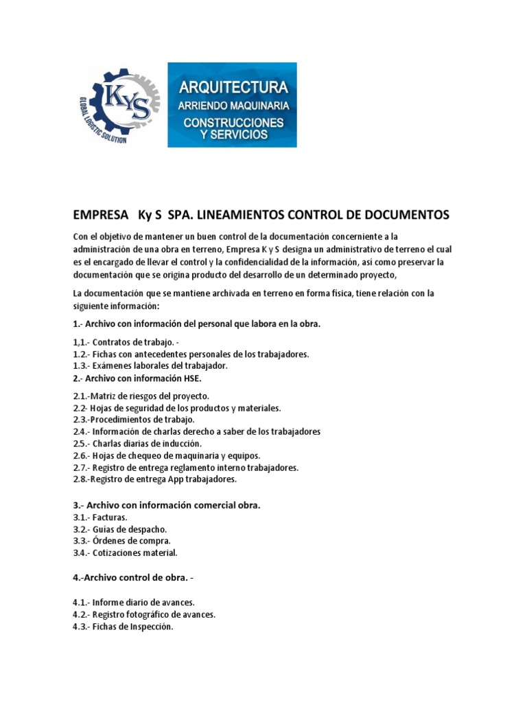 Lineamientos Control de Documentos en Terreno. | PDF