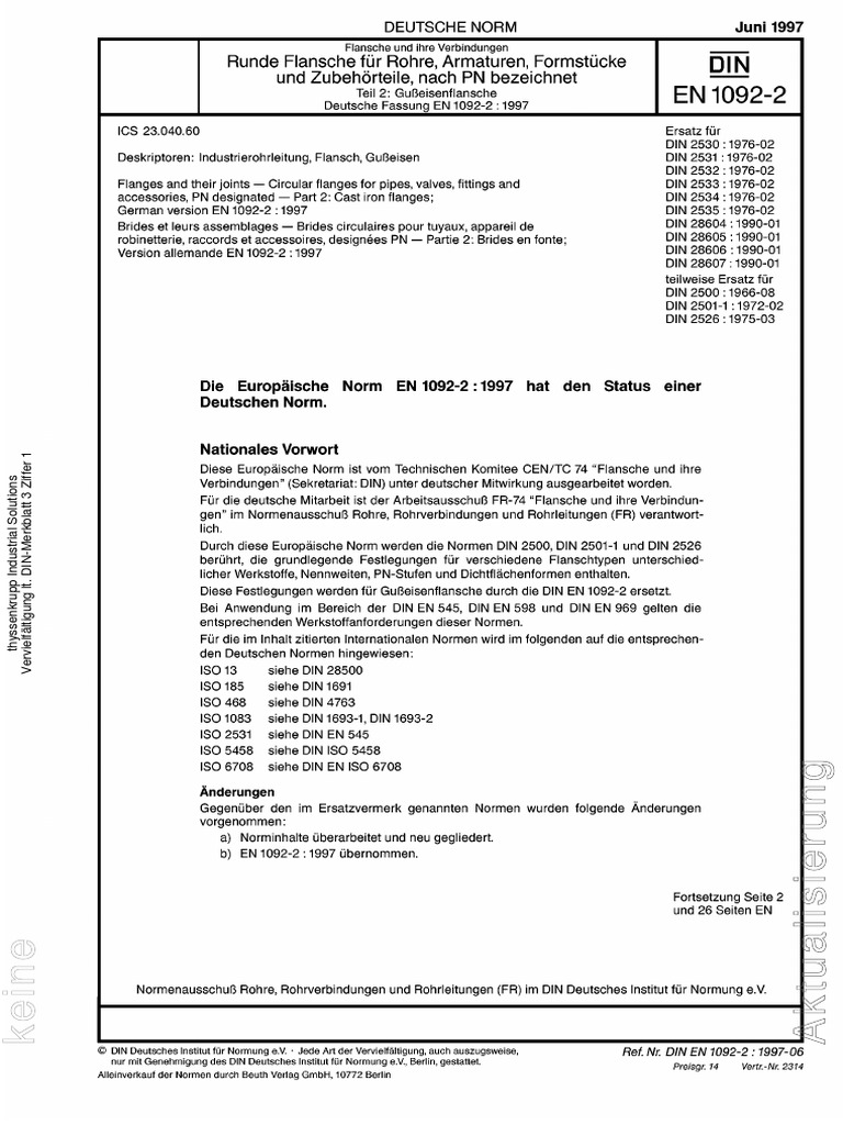 Din en 1092-2 - 1997 | PDF