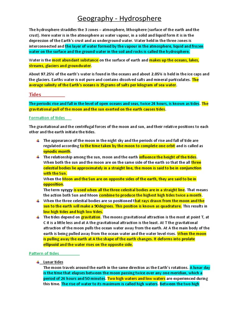 CHP 10 - Hydrosphere | PDF | Tide | Moon