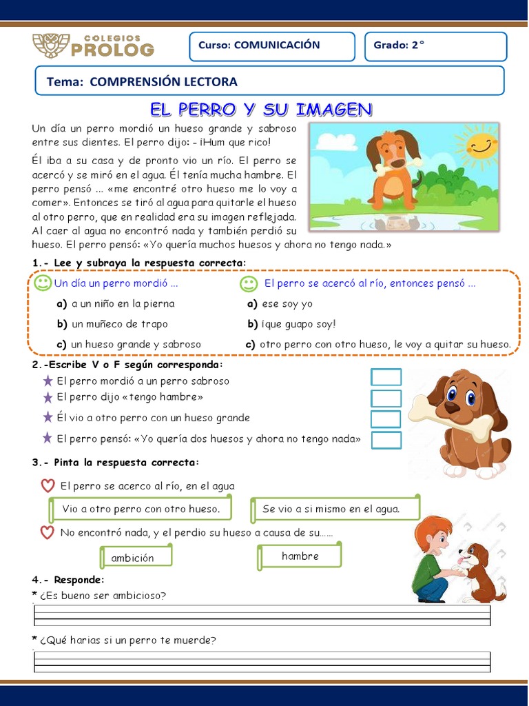 El perro y su reflejo: cuento y preguntas | PDF | Ficción general