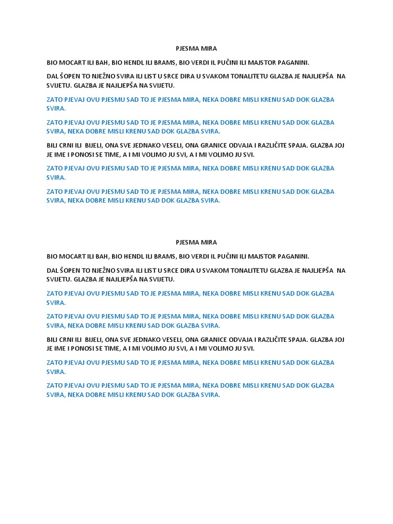 Pjesma Mira | PDF