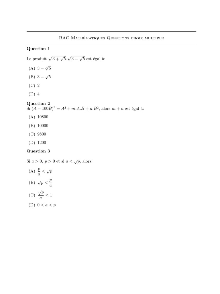 Questions de BAC Mathématiques | PDF | Triangle | Triangle