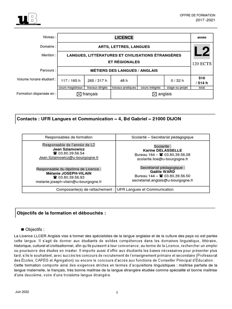 Licence LLCER Anglais : Formation et Débouchés | PDF | Études des ...