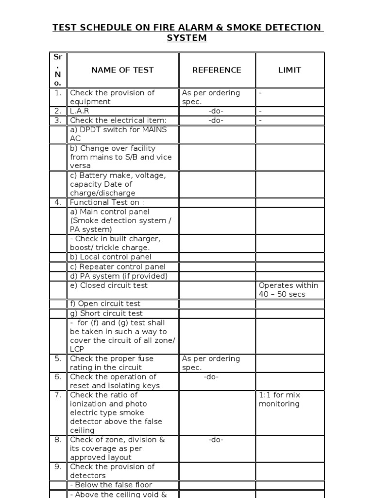 Test Schedule On Fire Alarm | PDF | Equipment | Electrical Engineering