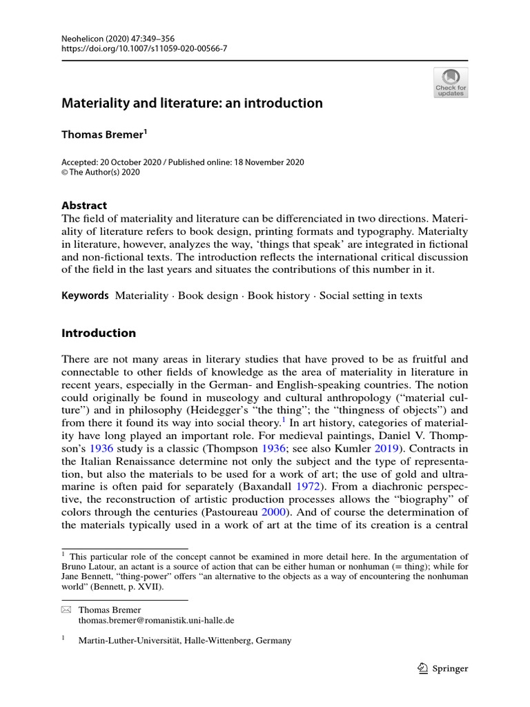 Materiality and Literature - An Introduction | PDF | Experience | Books