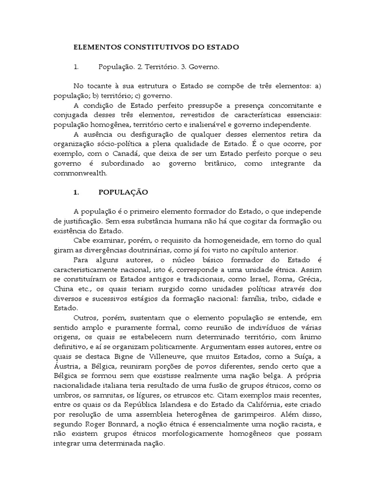 Elementos Constitutivos Do Estado | PDF | Estado | Nação