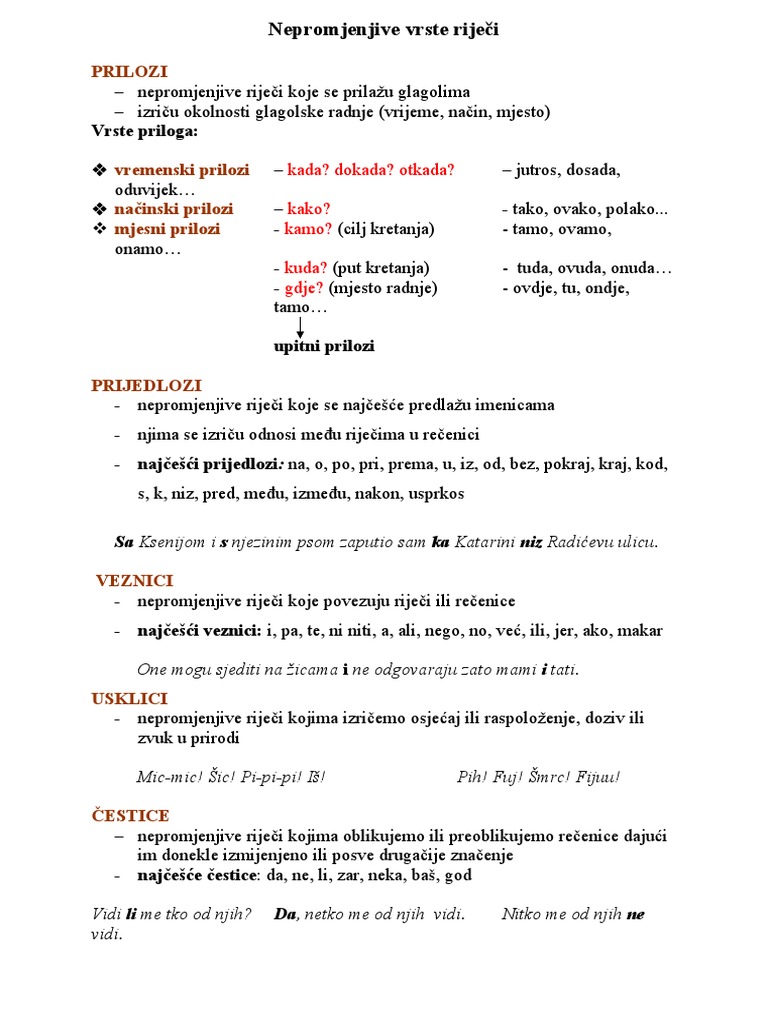 Nepromjenjive Vrste Riječi | PDF