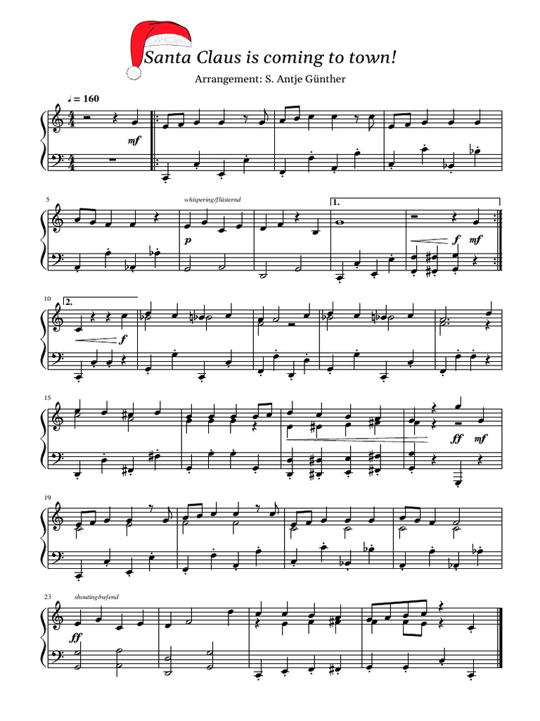 Santa Claus Is Coming To Town - Piano Solo Sheet Music | PDF | Musical ...