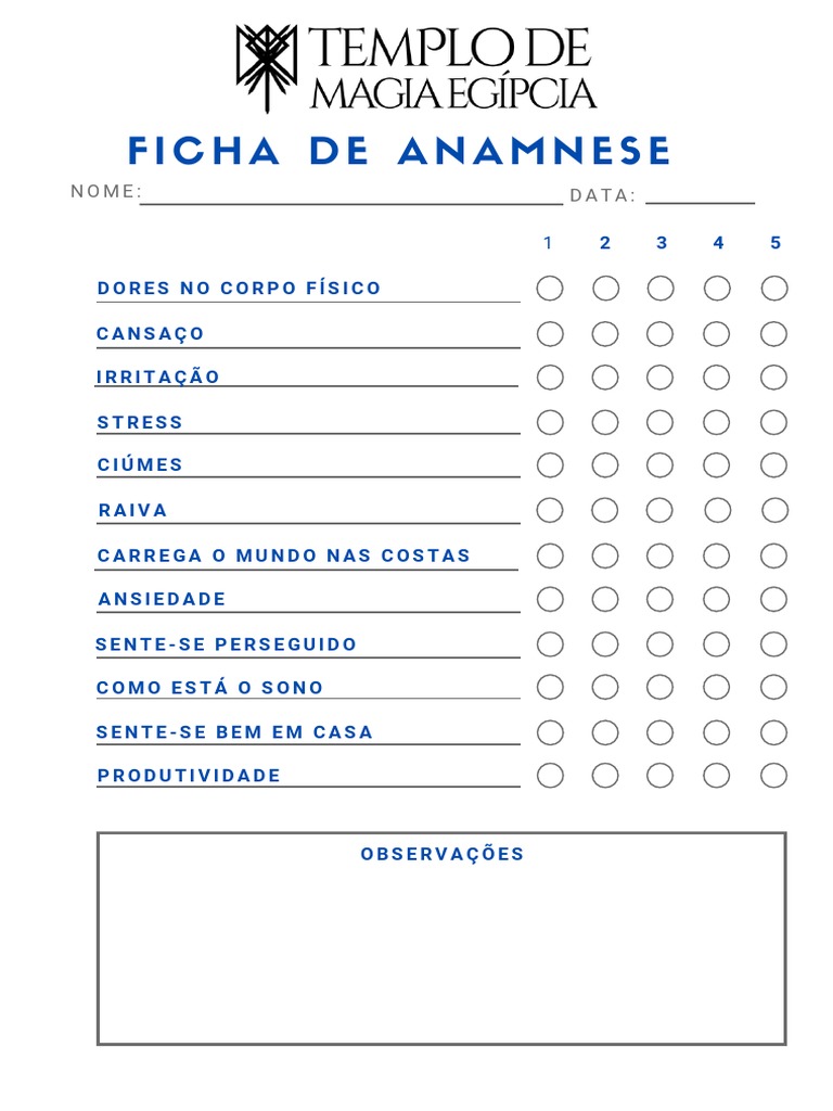 Ficha de Anamnese Reiki | PDF