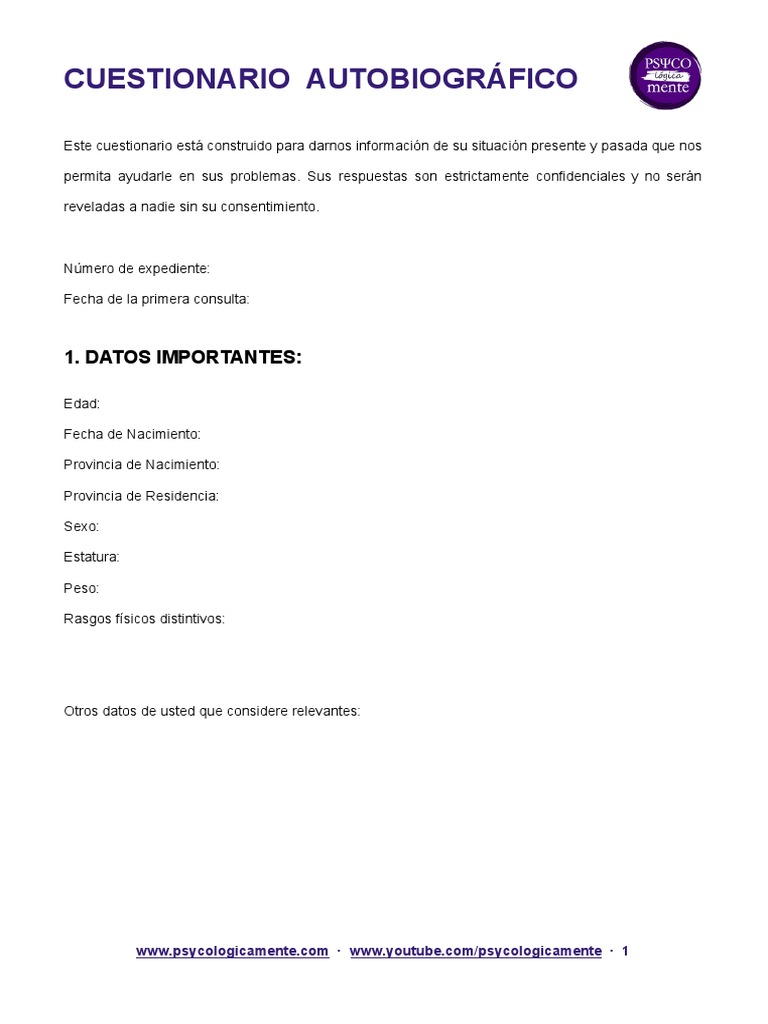 Cuestionario Autobiográfico | PDF | Sicología