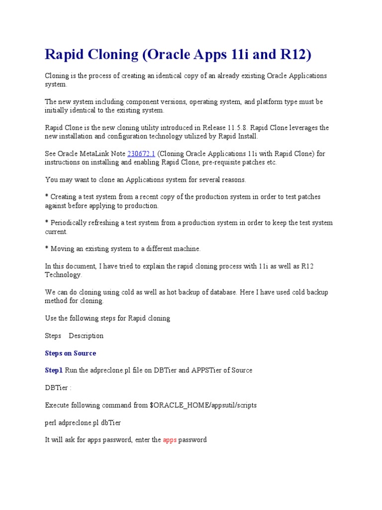 Rapid Cloning Pdf Oracle Database 64 Bit Computing