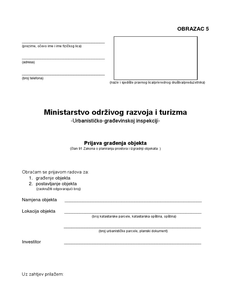 Prijava Gradjenja Objekta | PDF