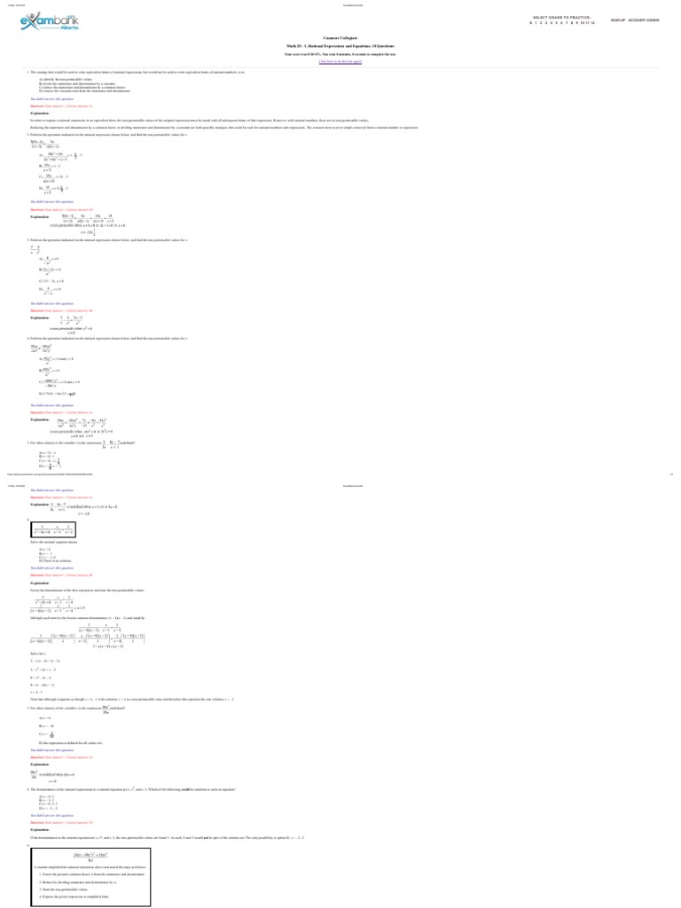 Rational Expressions Questions And Answers Pdf Equations Rational Number