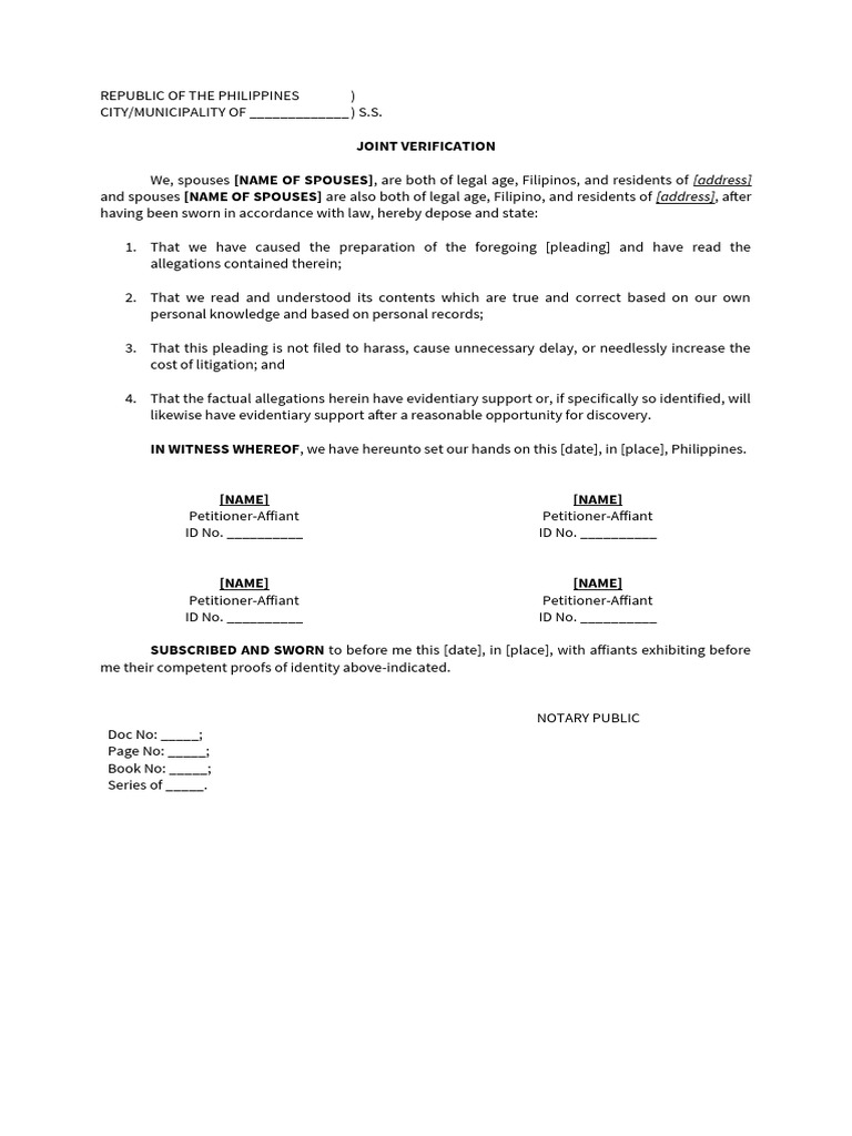 JOINT VERIFICATION - Both Petitioners Are Spouses With Different ...