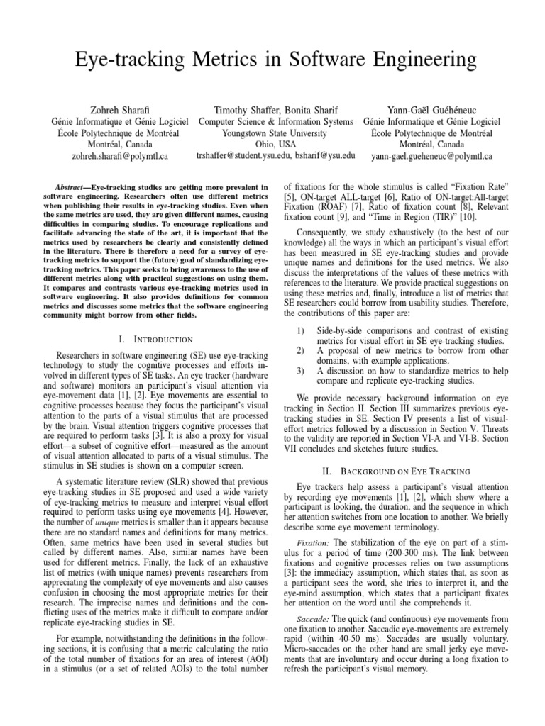Eye-Tracking Metrics in Software Engineering | PDF | Attention | Usability