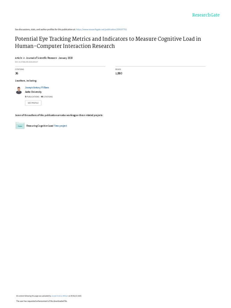 Potential Eye Tracking Metrics and Indicators To Measure Cognitive Load ...