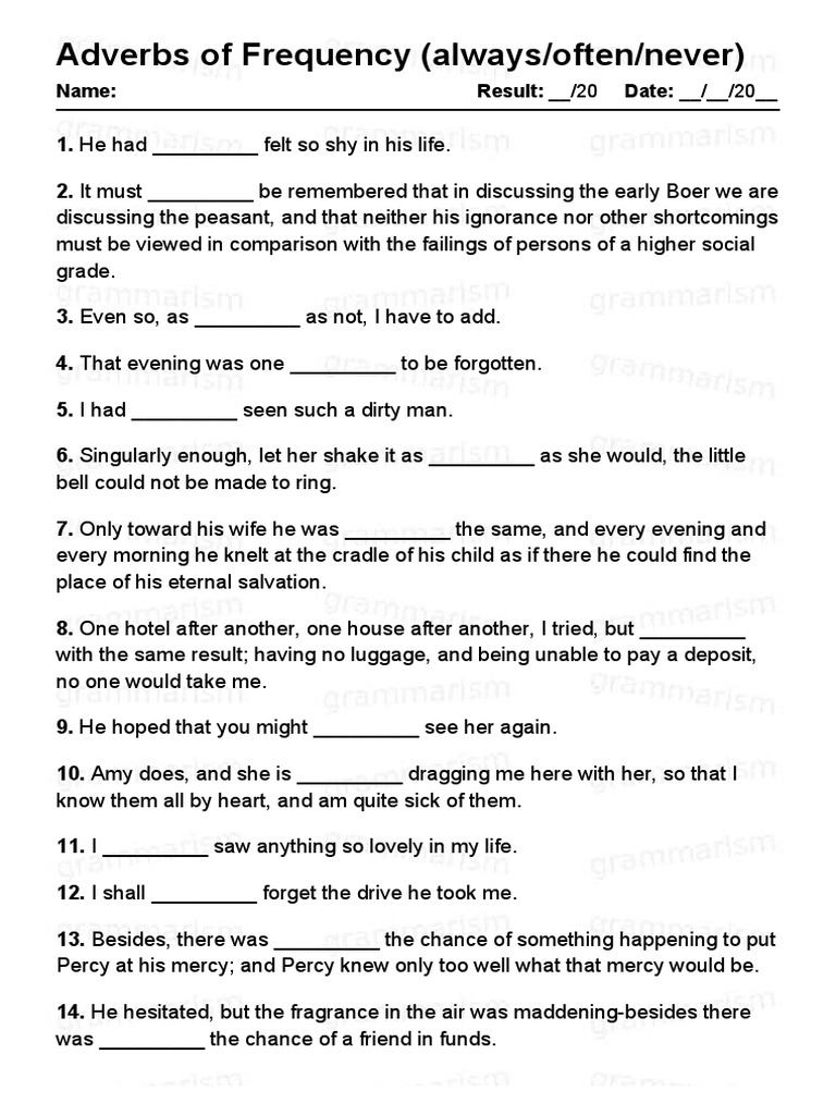 Grammarism Adverbs of Frequency Test 13 1089544 | PDF