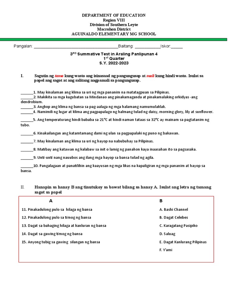 3rd Summative Test in AP 4 | PDF