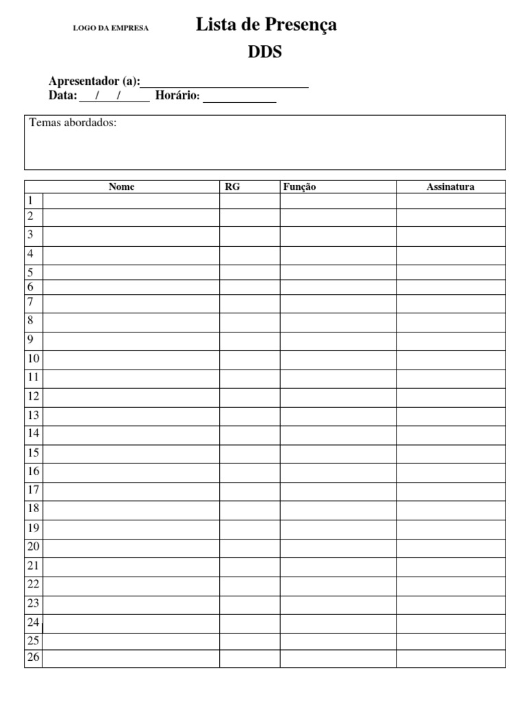 Lista de Presença para DDS | PDF