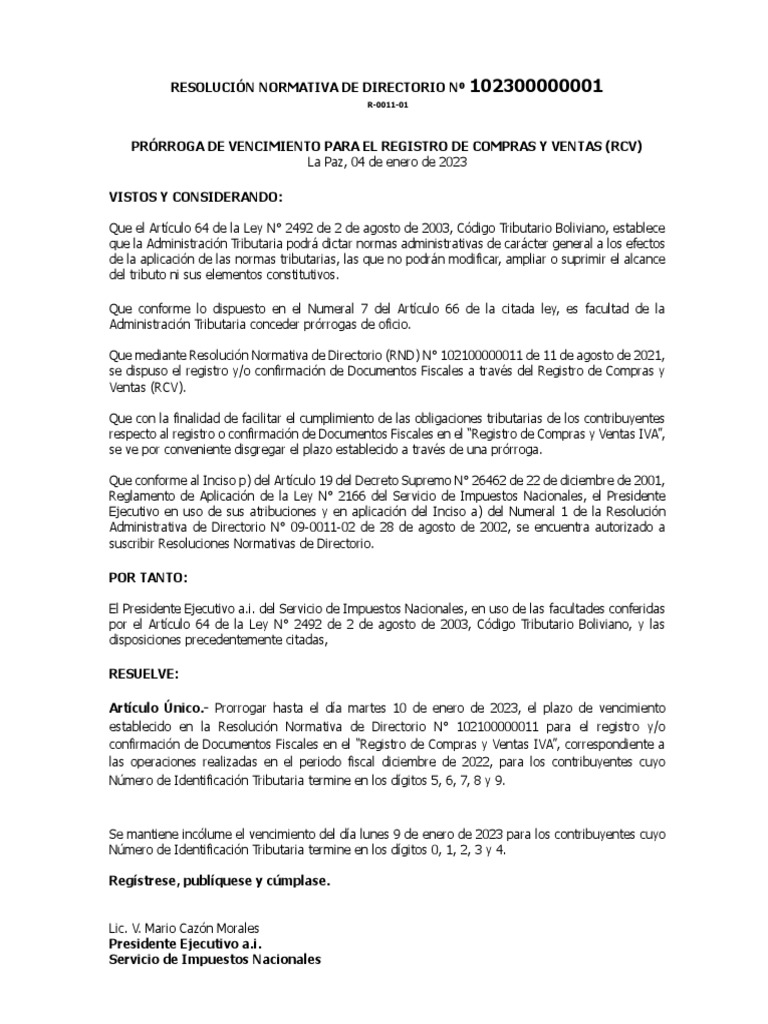 RND 1023-04 - Prórroga de Vencimiento para El Registro de Compras y Ventas (RCV) | Descargar ...