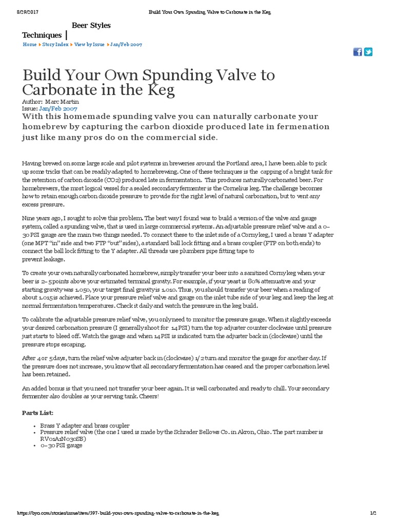 Build Your Own Spunding Valve To Carbonate in The Keg | PDF ...
