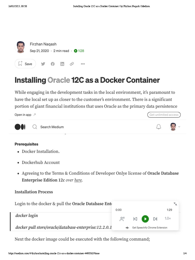 Installing Oracle 12C As A Docker Container - by Firzhan Naqash - Medium | PDF | Oracle Database ...