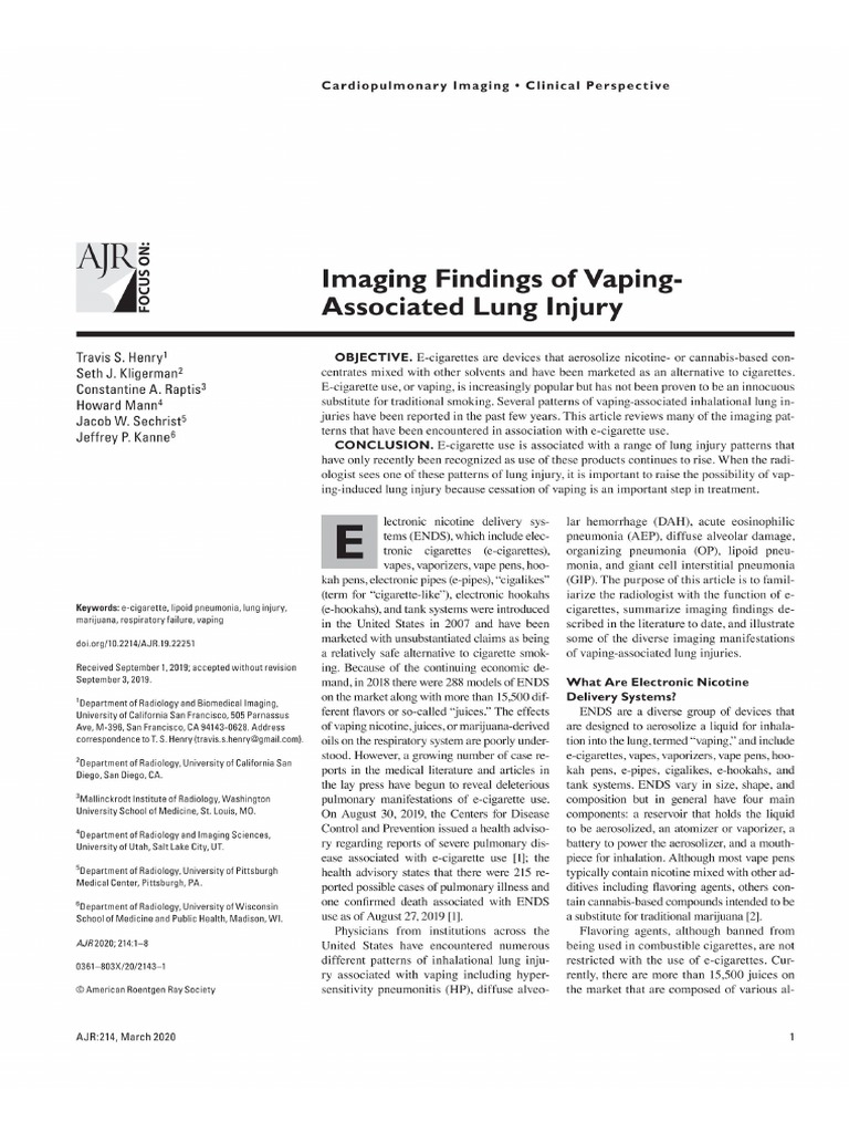 Imaging Findings of Vaping-Associated Lung Injury | PDF Imaging Findings of Vaping-Associated Lung Injury | PDF