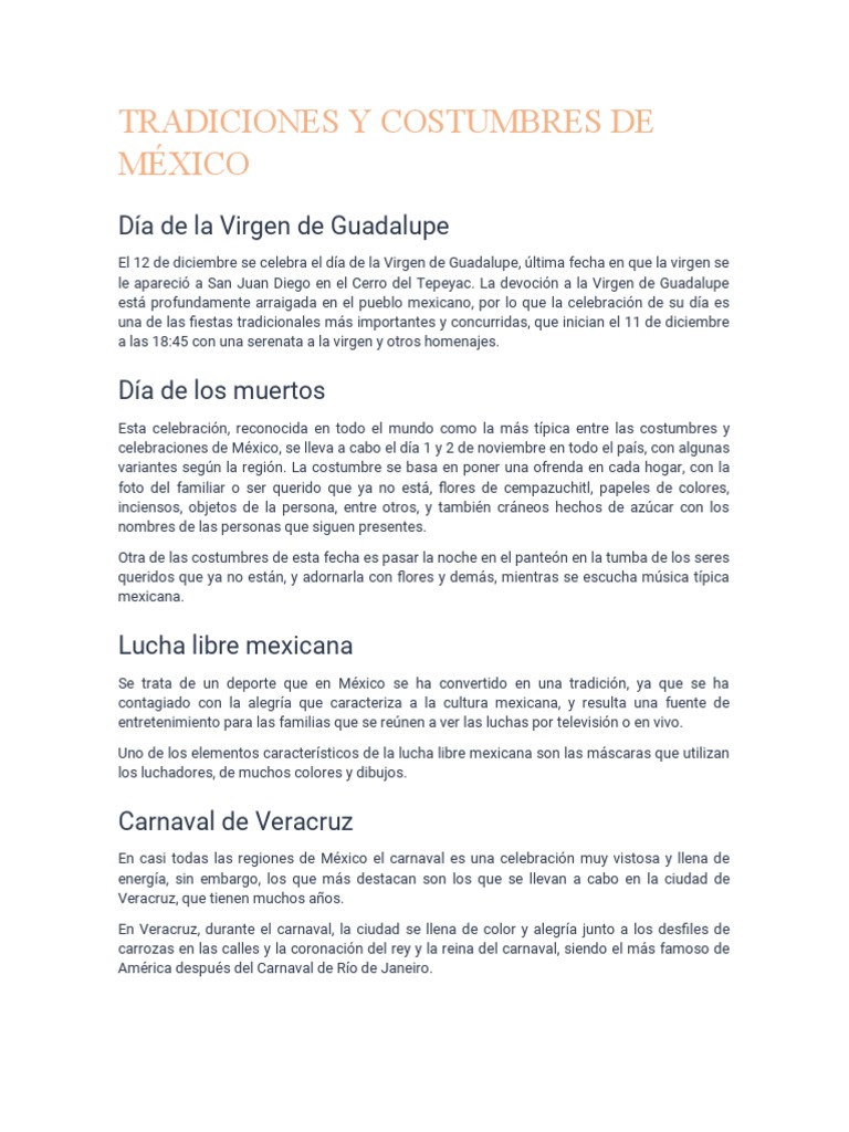 Tradiciones y Costumbres de México | PDF