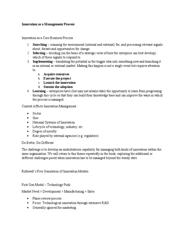 Innovation As A Management Process | PDF | Innovation | Strategic Management
