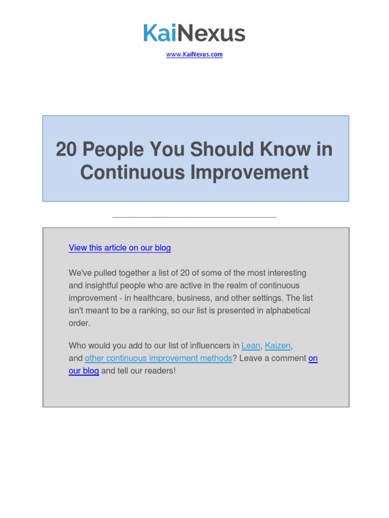 20 People in Continuous Improvement | PDF | Lean Manufacturing | Lean ...