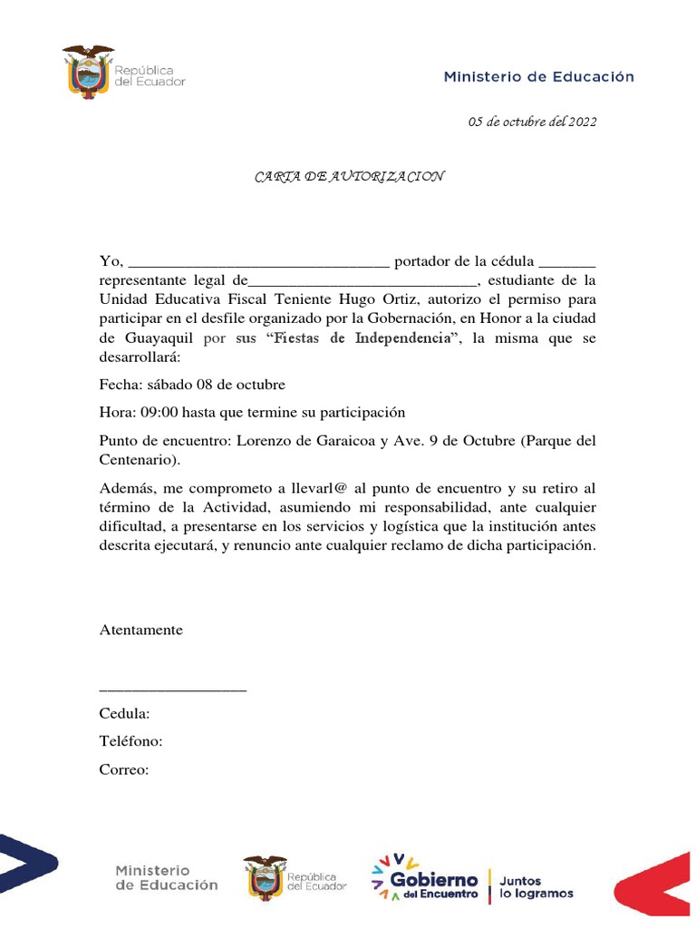 Carta de Autorización para Desfile | PDF | Negocios | Hogar, jardinería ...