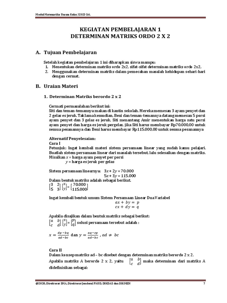 Modul Determinan Dan Invers | PDF