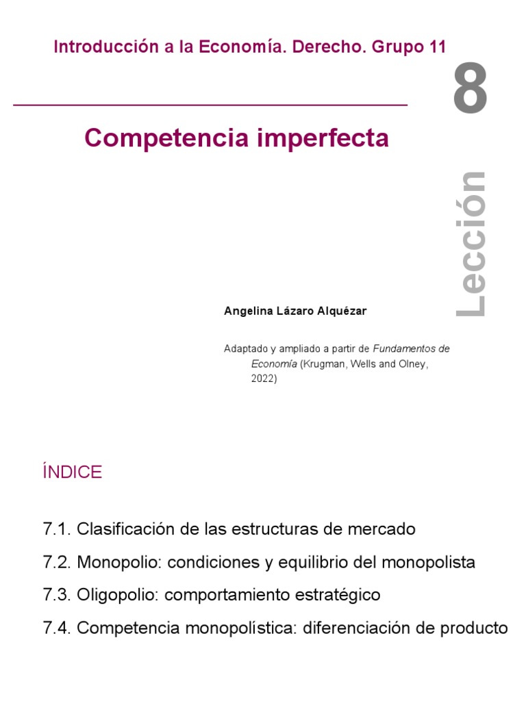 Lección 8. Competencia Imperfecta | PDF | Monopolio | Oligopolio