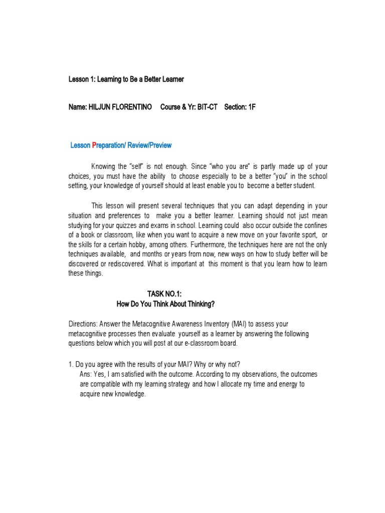 MAKE A SUMMARY Hiljun Florentino | PDF | Self Efficacy | Metacognition