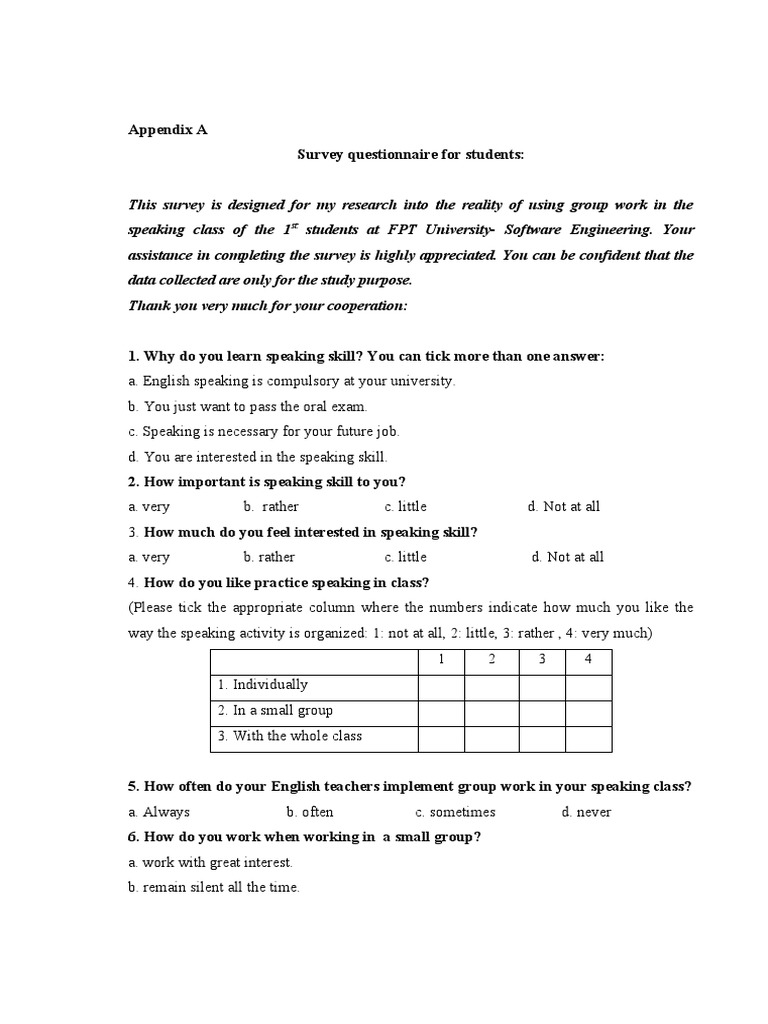 Survey Questionare For Students-1 | PDF | Cognition | Learning