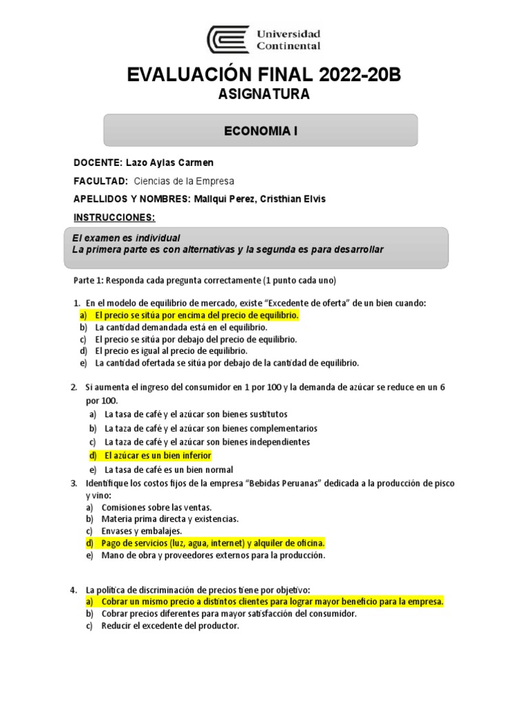 EVALUACIÓN FINAL economia | PDF | Monopolio | Precios