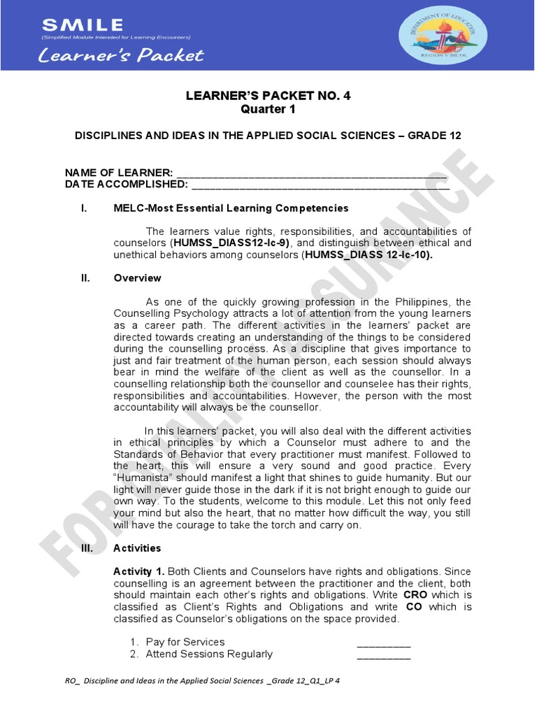 Diass Lp Week 4 Pdf Counseling Psychology Learning