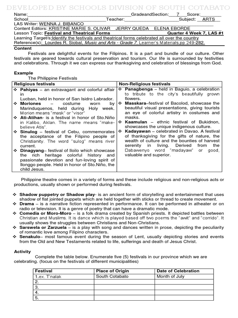 Arts Q4 Week 7 Las 1 | PDF | Festival