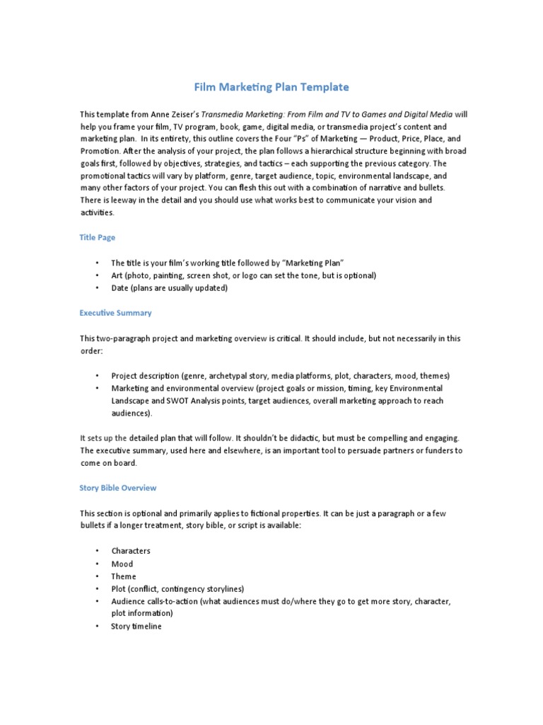 Film Marketing Plan Template Guide | PDF | Marketing | Target Audience