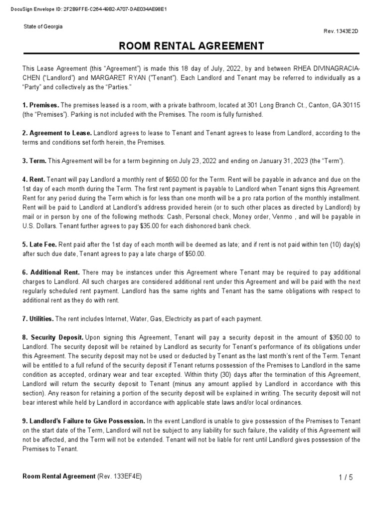 Room Rental Agreement | PDF