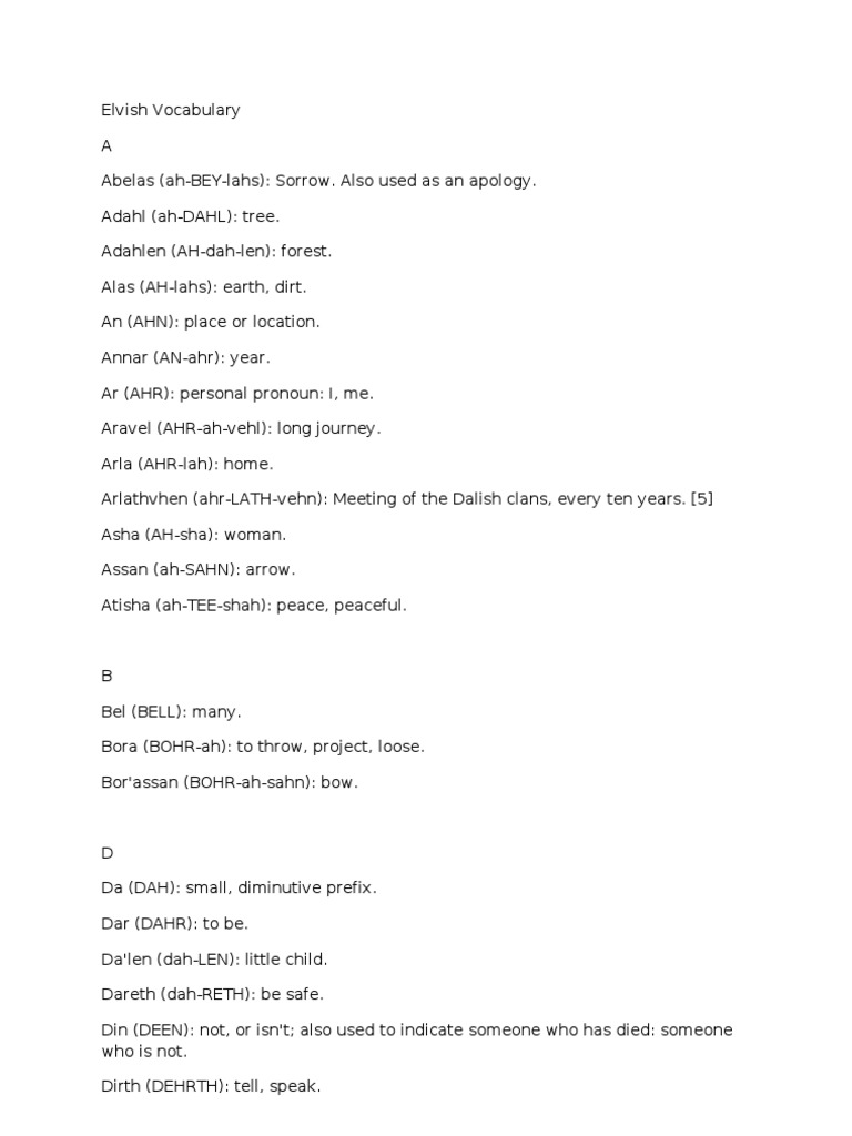 Elvish Vocabulary | PDF | Elf (Middle Earth) | Fantasy Worlds