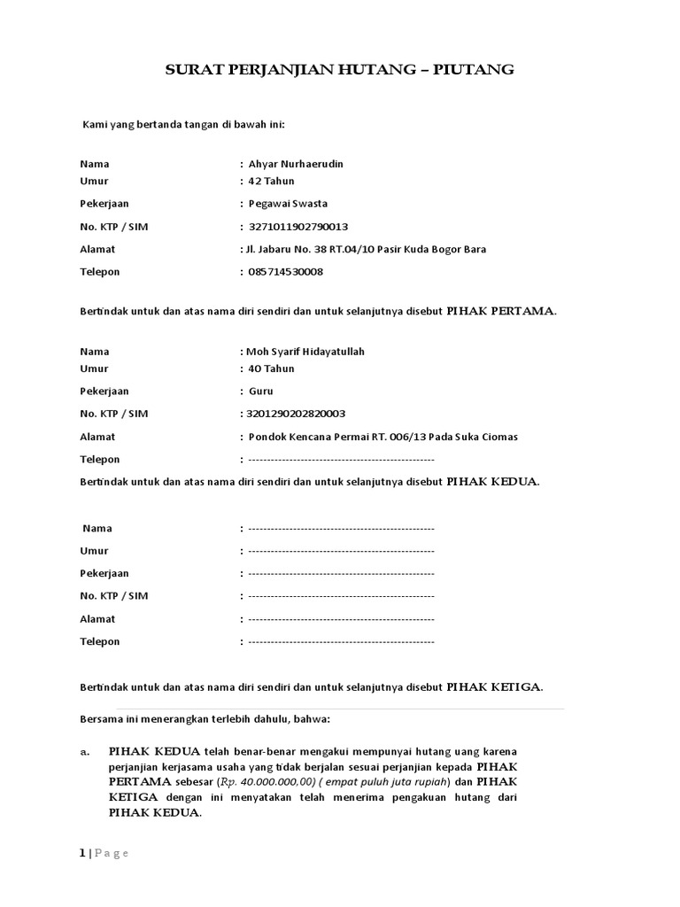 Surat Perjanjian Utang | PDF