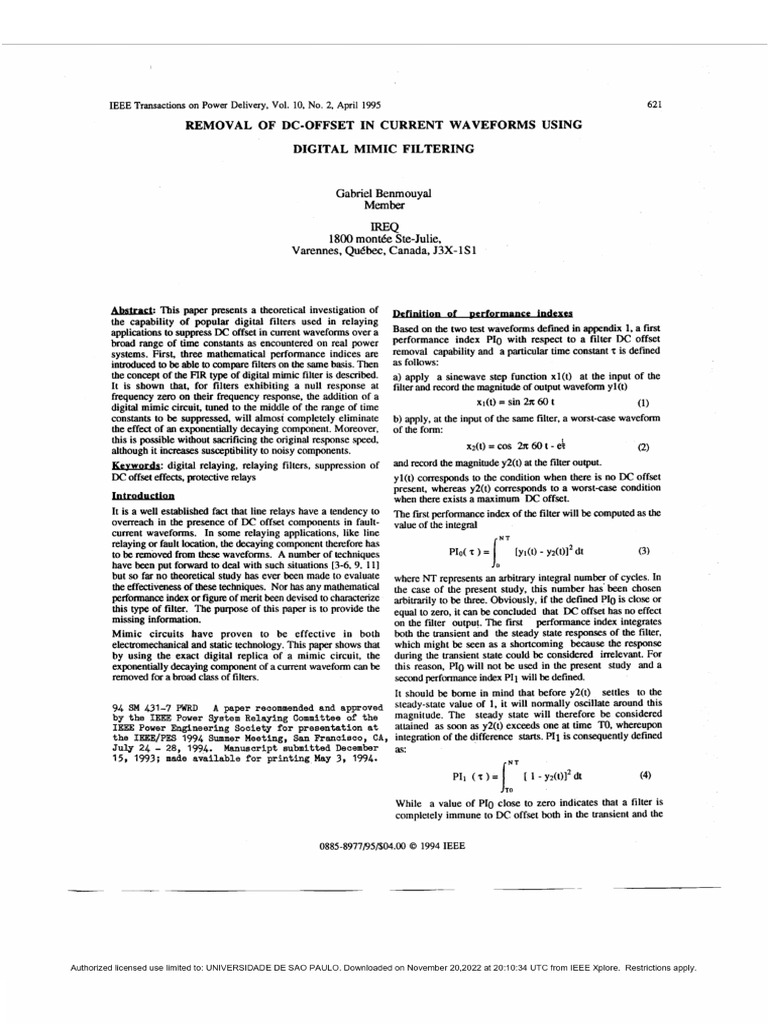 Removal of Dc-Offset in Current Waveforms Using | PDF
