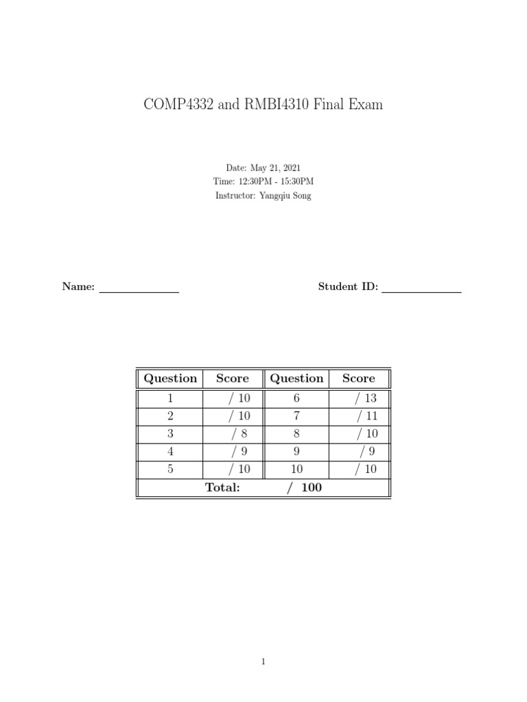 (COMP4332) (2021) (S) Final P6a03t 90367 | PDF