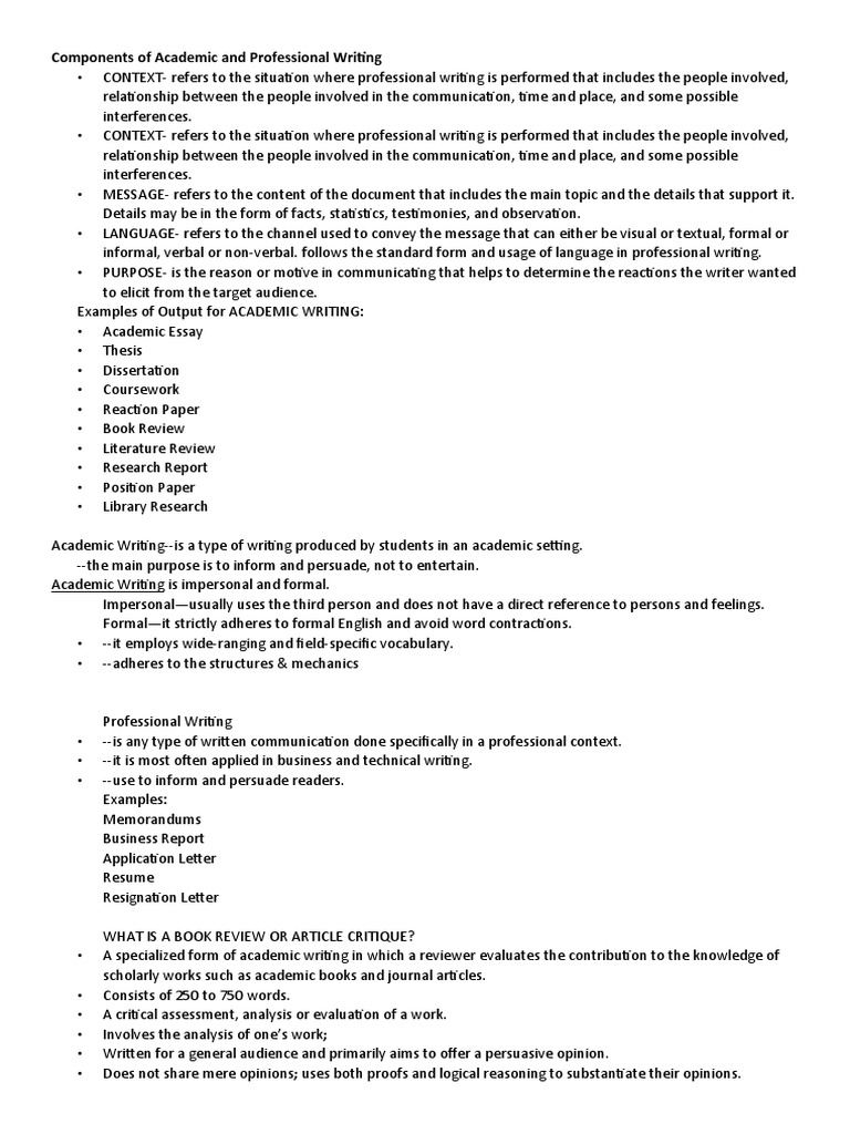 Components of Writing in Academia | PDF | Communication | Analysis