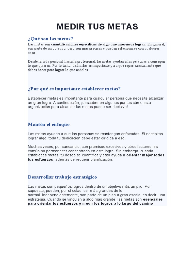 Medir Tus Metas | Descargar gratis PDF | Planificación