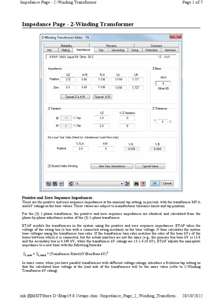 Etap Zcoci | PDF | Transformer | Electrical Impedance