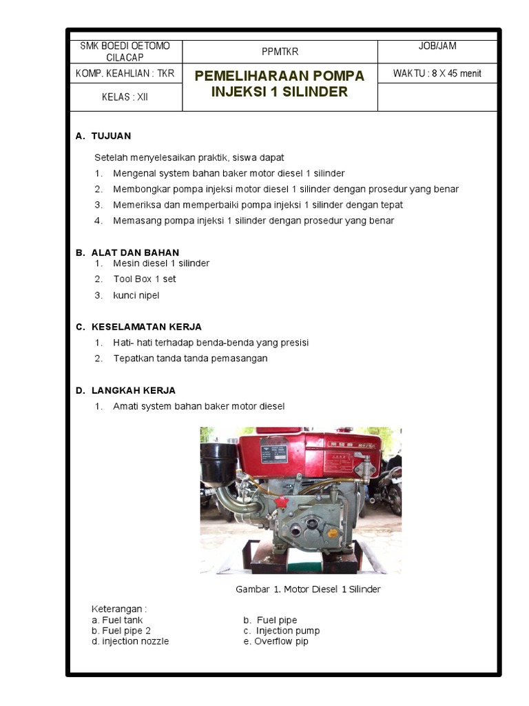 JOBSHEET DIESEL 1 SILINDER - OK Budut | PDF