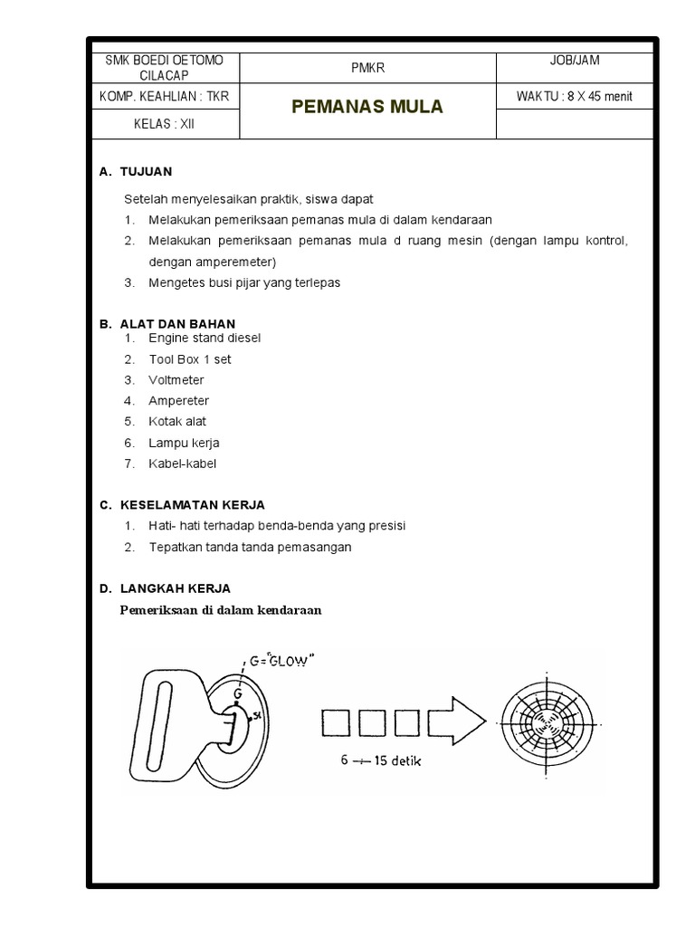 JOBSHEET DIESEL PEMANAS MULA Budut | PDF
