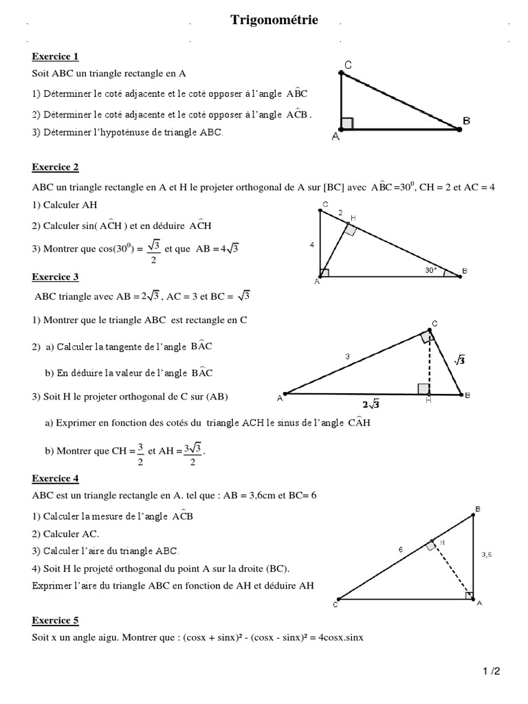 1 Ere Annee Trigo | PDF | Fonction trigonométrique | Triangle